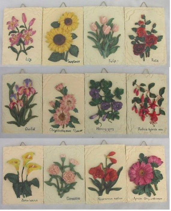 12 Piece Wall Plaque Flower Set - Etsy
