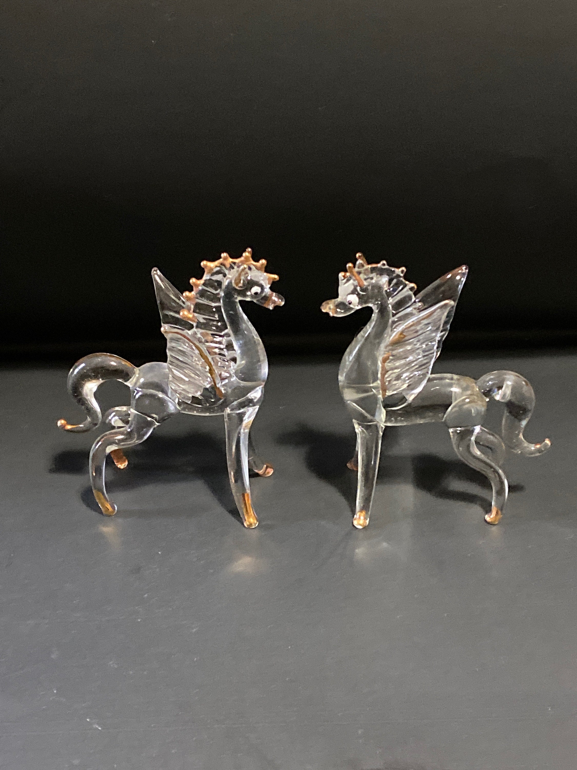 Set of 2 Blown Glass Pegasus Horse Figurine 3.5h | Etsy
