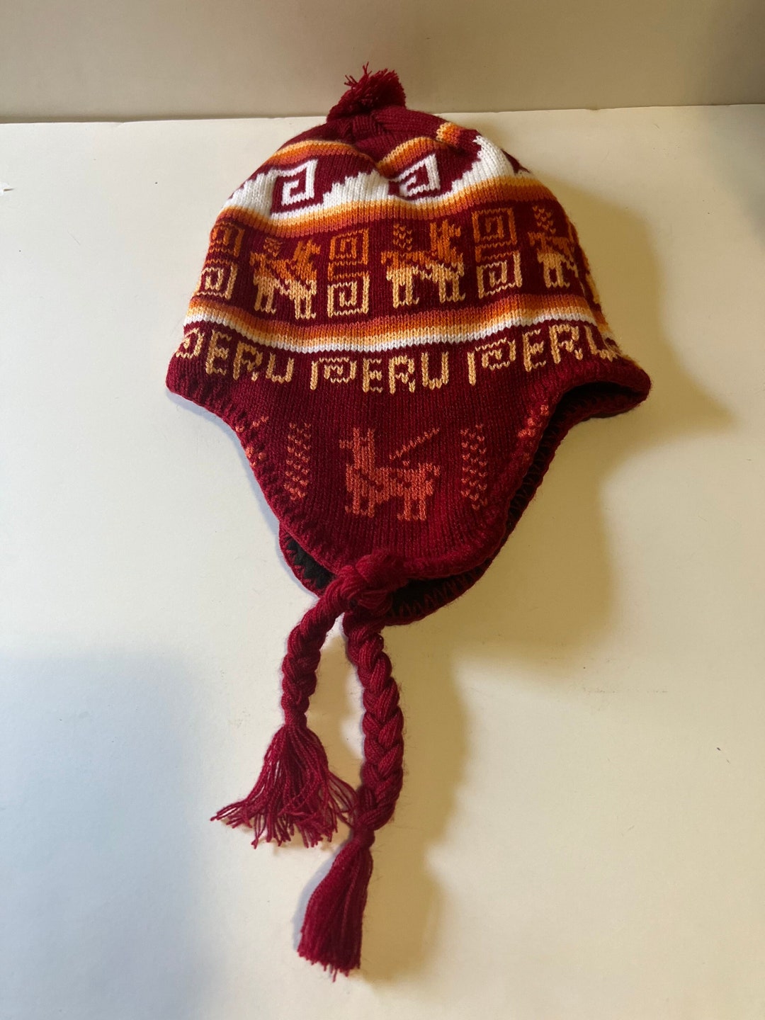 Unisex Peruvian Alpaca Hat Chullo With Earflaps 100% Lining Soft Fleece ...