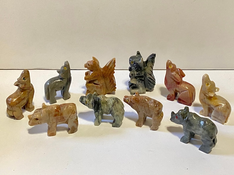 10 Piece Hand Carved Soapstone Miniature Figurine Collection - Etsy