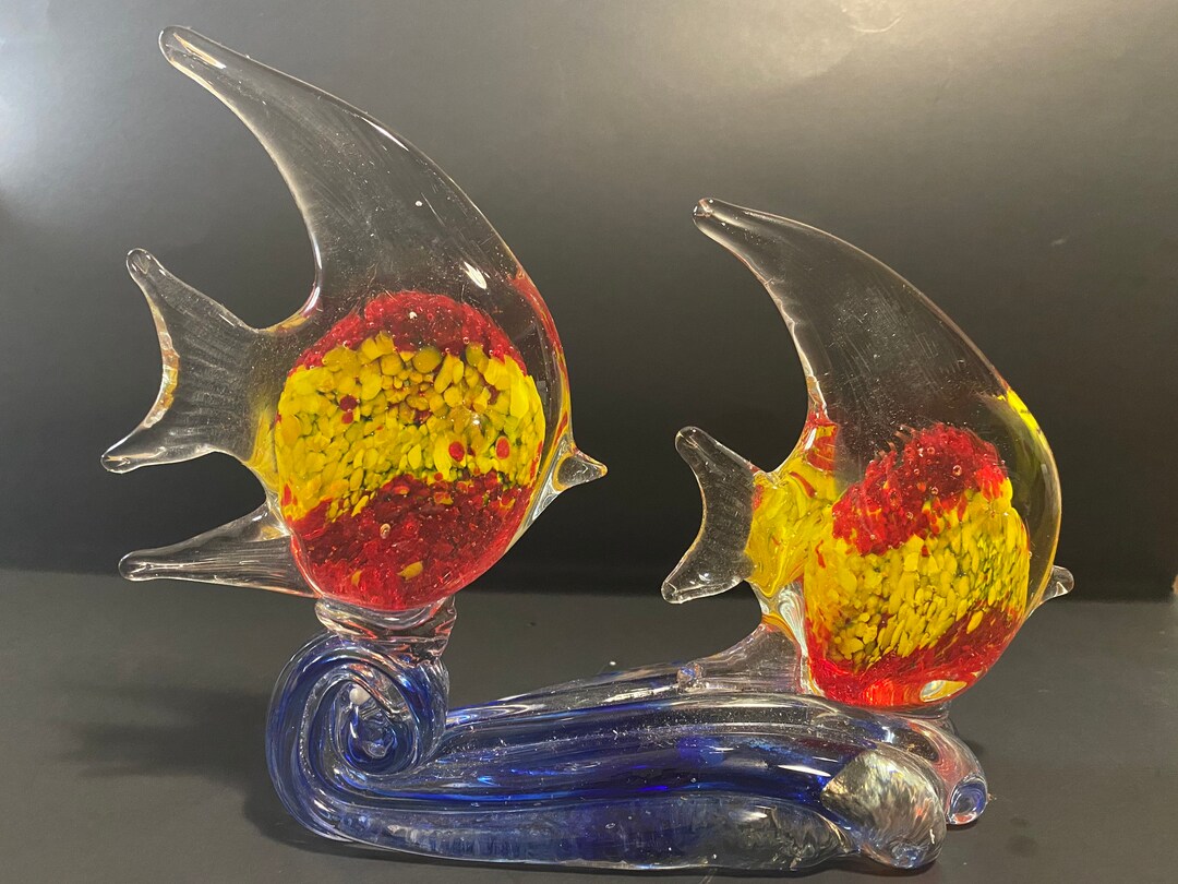Glass-etched Angel Fishes Swimming Sculpture - Etsy