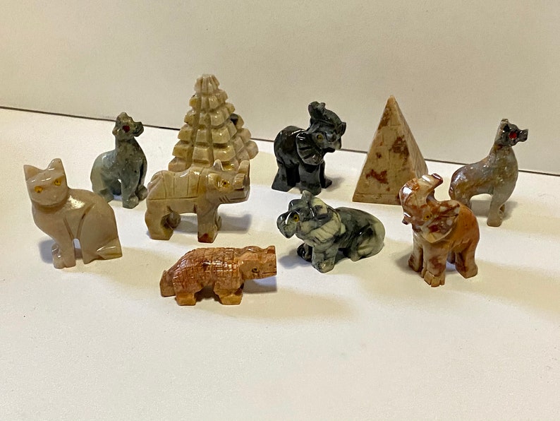 10 Piece Hand Carved Soapstone Miniature Figurine Collection - Etsy