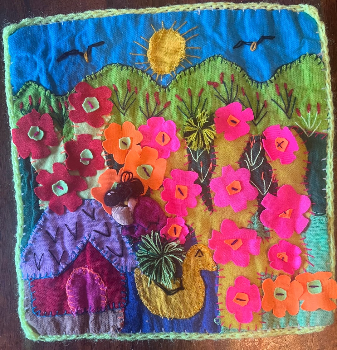Vintage Peruvian Wall Art, South American Wallhanging Quilt, Colorful ...