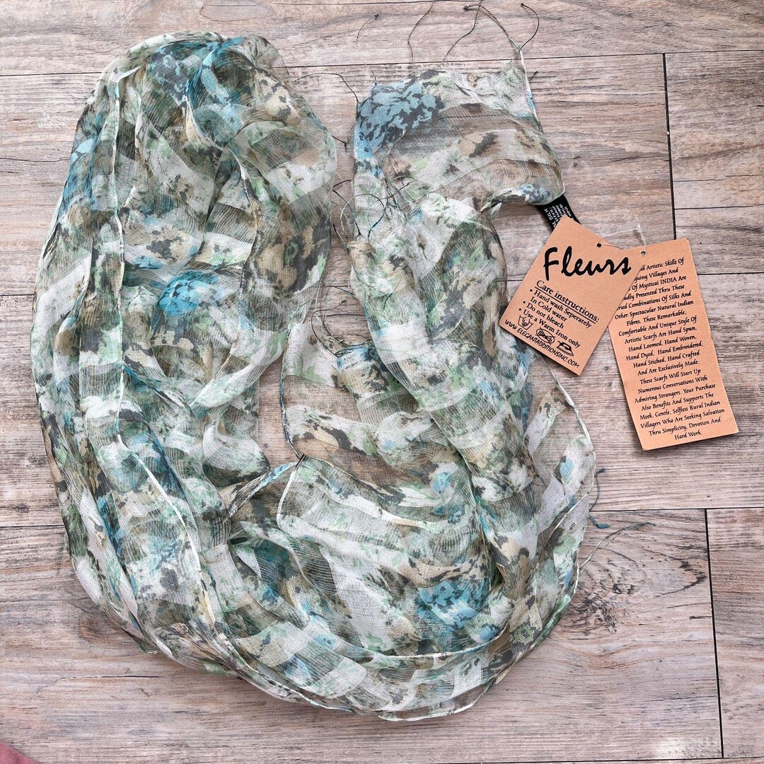 Fleurs Silk Scarf 72x20 Sheer Floral Abstract Lightweight Wrap NWT Blue ...