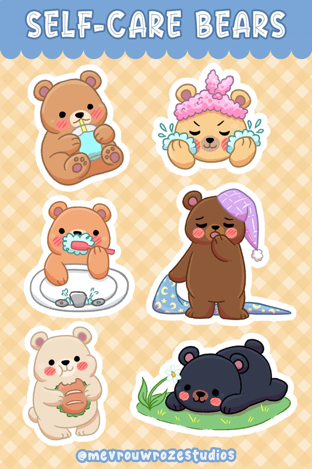 Self Care Bear Sticker Sheet: Matte Vinyl Stickers (4"x6") - Etsy