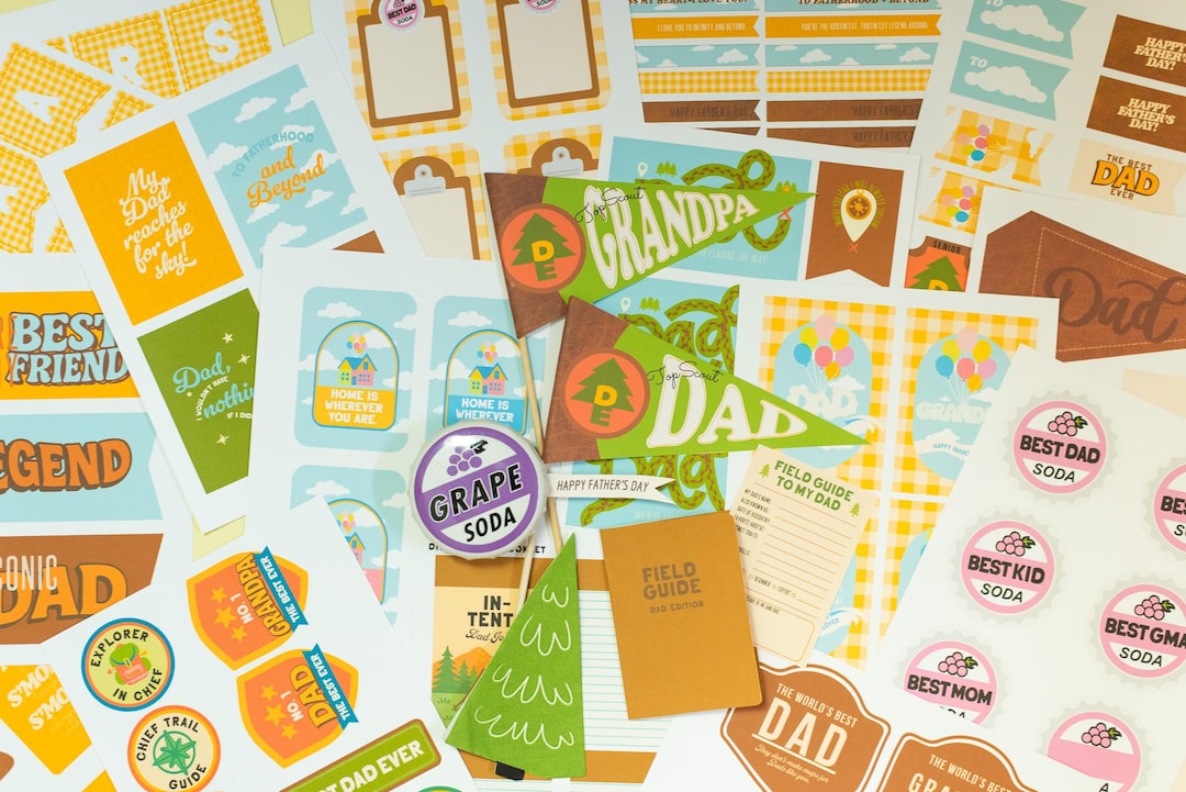 Father's Day Printable Party Set With Pennant Flags and Gift Tags and ...