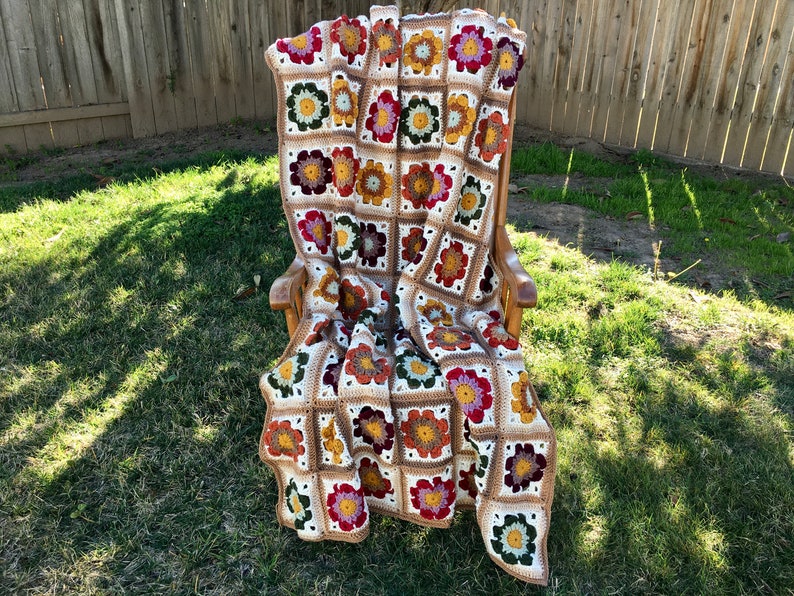 Fall Floral Afghan Pattern: Crocheted Colorful Earthy Tones Granny ...