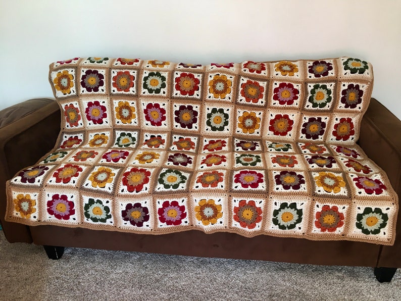 Fall Floral Afghan Pattern: Crocheted Colorful Earthy Tones Granny ...
