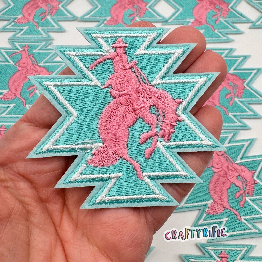 Pink Bronc Rider Patch, Turquoise Patch, Western Patch, Rodeo Patch ...