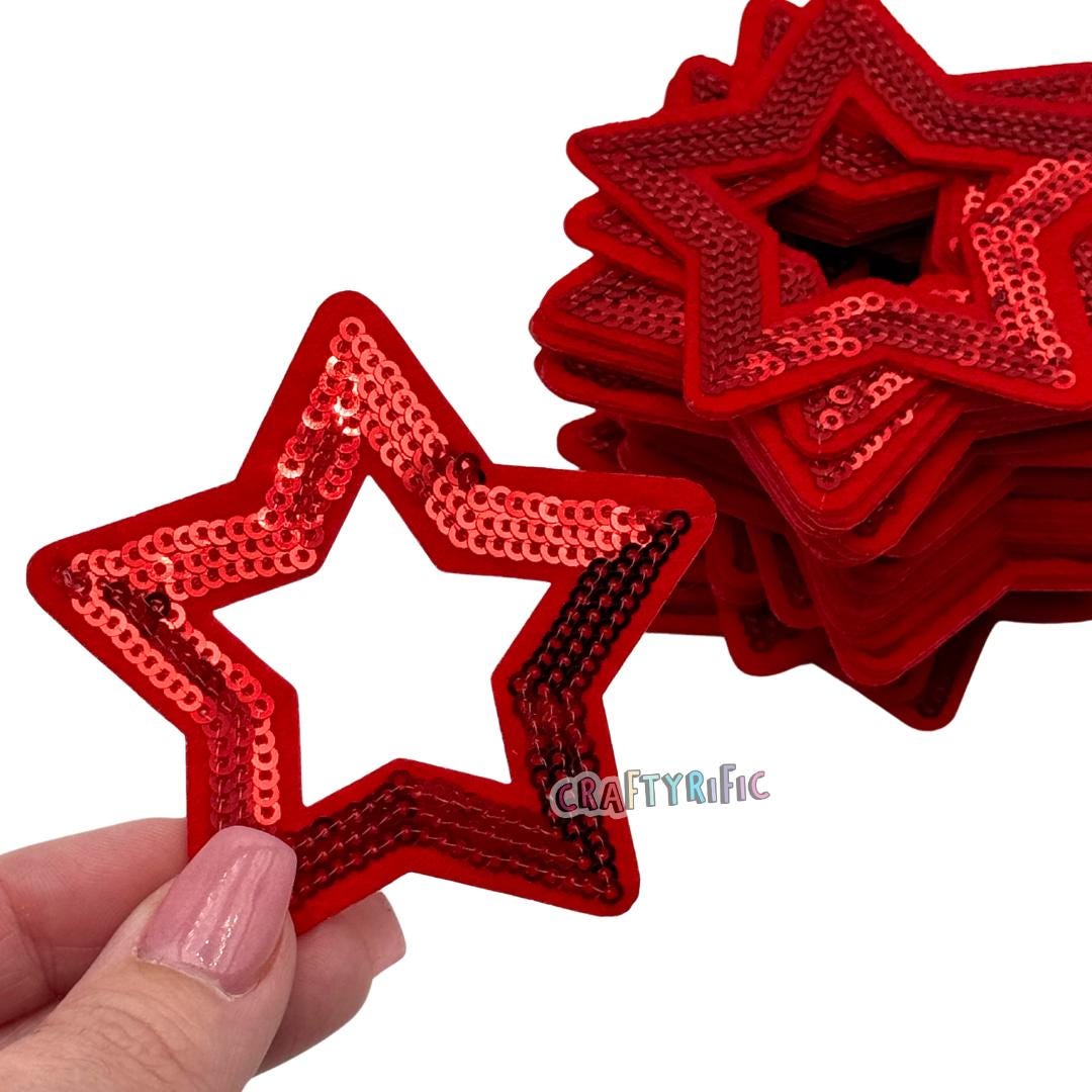 Red Sequin Open Star Patch, Star Patch, Hat Patch, Jacket Patch, Trucker Hat Patch, Embroidery ...