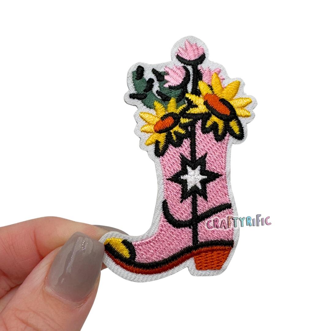 Pink Boot Patch, Western Patch, Preppy Patch, Embroidered Patch, Hat ...