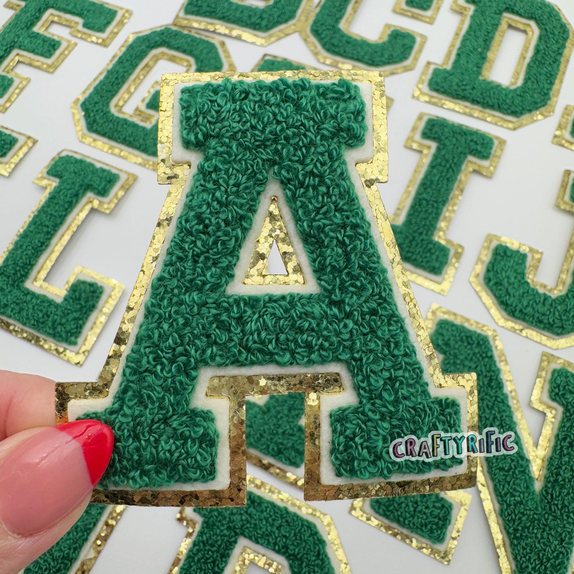 Green and Gold Glitter Chenille Letter Patch - Etsy