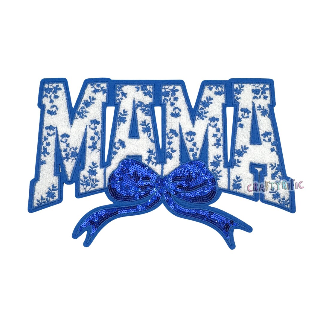 Blue Floral Mama Chenille Patch, Large Patches, Iron on Patch, T-shirt ...