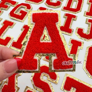 Red and Gold Glitter Chenille Letter Patch - Etsy
