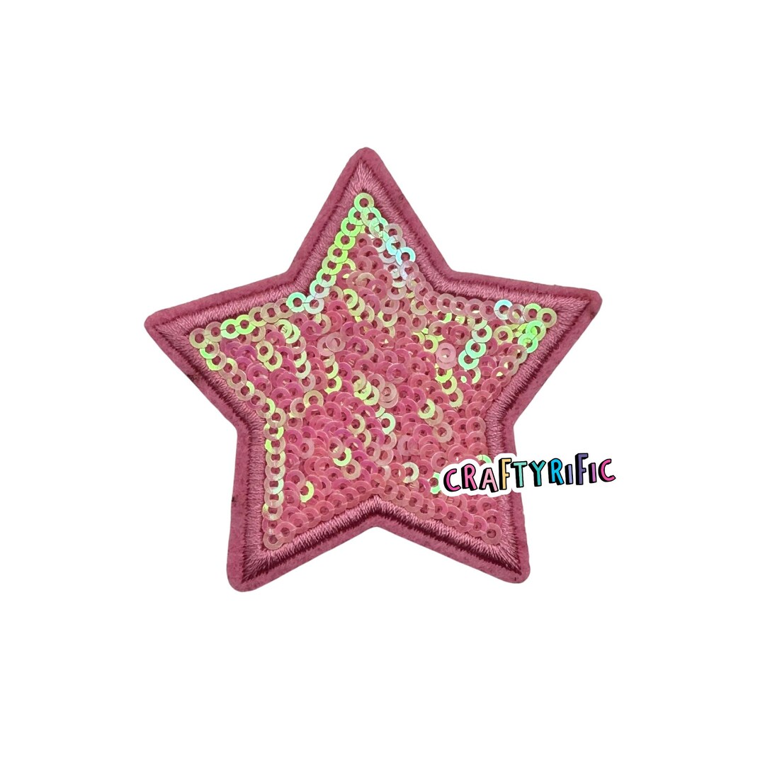 Pink Star Patch, Sequin Star Patch, 3" Inch Star Patch, Iron on Patch, Jacket Patch, Trucker Hat ...