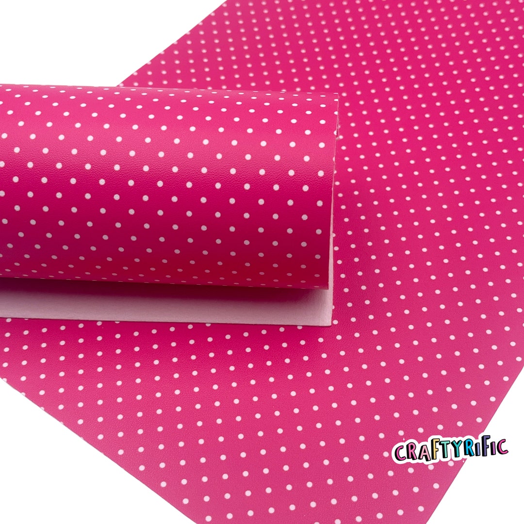 Hot Pink Polka Dot Faux Leather Sheet, Polka Dot Printed Faux Leather ...