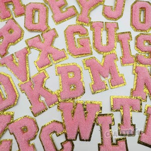 Light Pink and Gold Glitter Chenille Letter Patch - Etsy