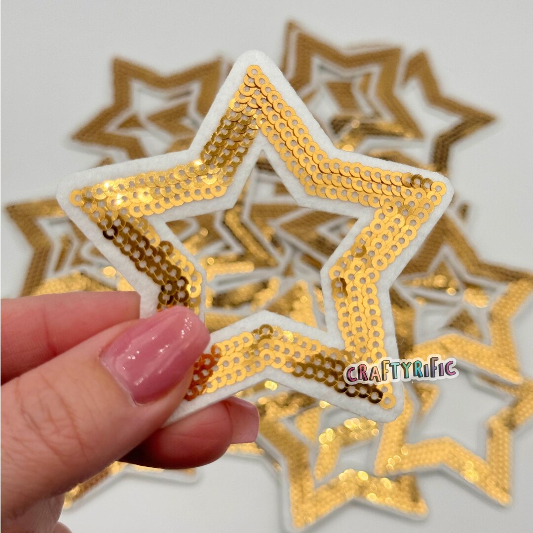 Gold Sequin Open Star Patch, Star Patch, Hat Patch, Jacket Patch, Trucker Hat Patch, Embroidery ...