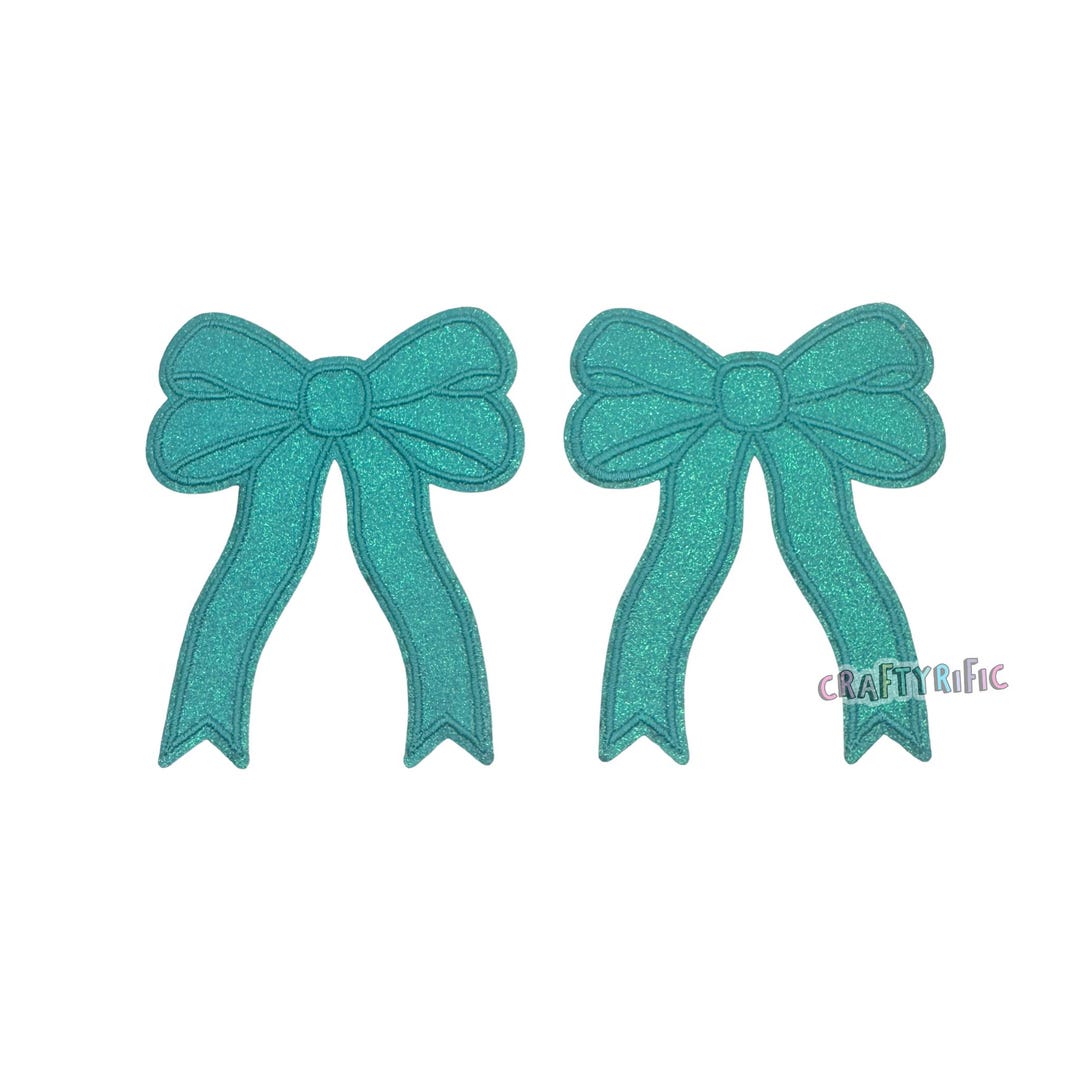 Teal Blue Glitter Side Bow Patch Set of 2, Iron on Side Bows for Shirts ...