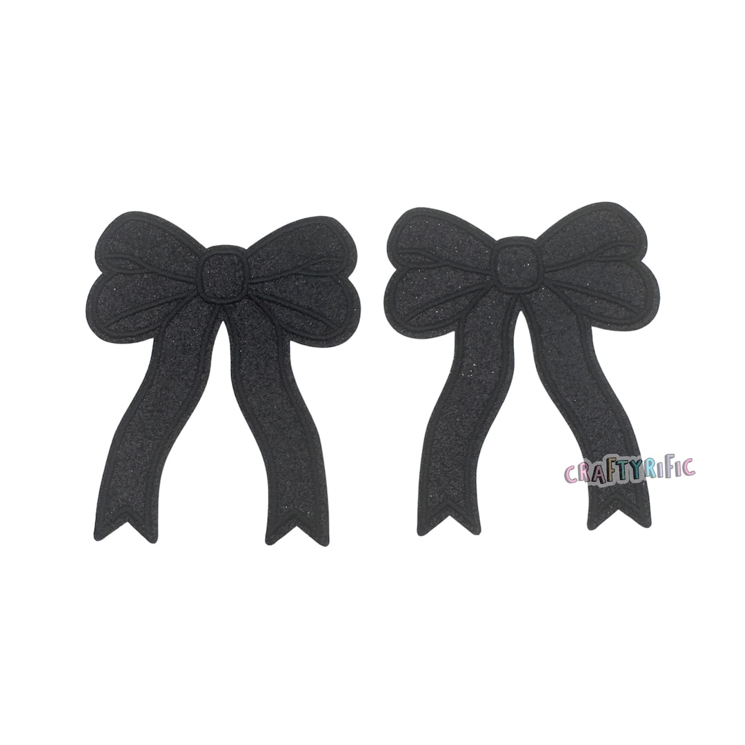 Black Glitter Side Bow Patch Set of 2, Iron on Side Bows for Shirts, Glitter Bow Patch - Etsy