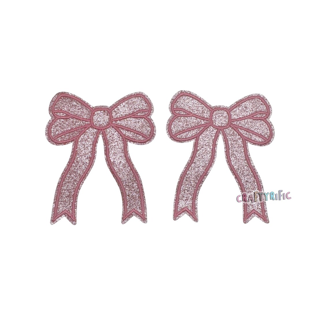 Light Pink Glitter Side Bow Patch Set of 2, Iron on Side Bows for ...