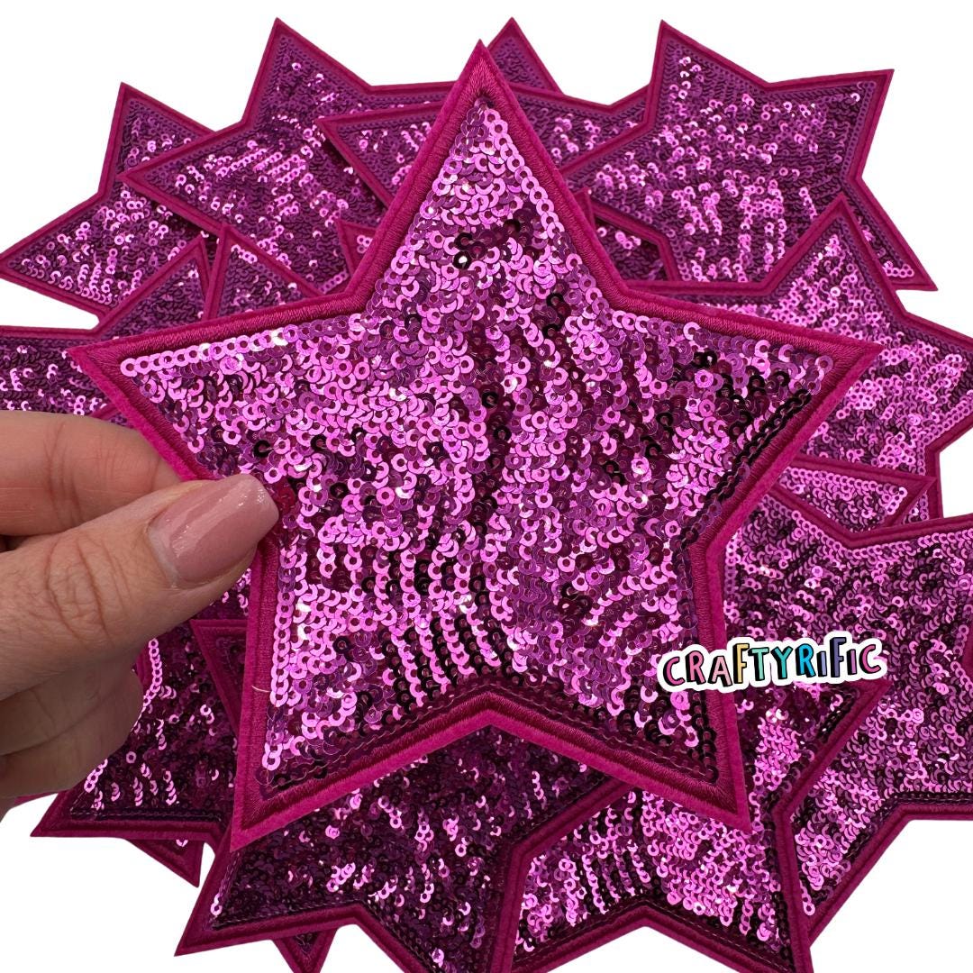 Hot Pink Star Patch, Sequin Star Patch, 5" Inch Star Patch, Iron on ...