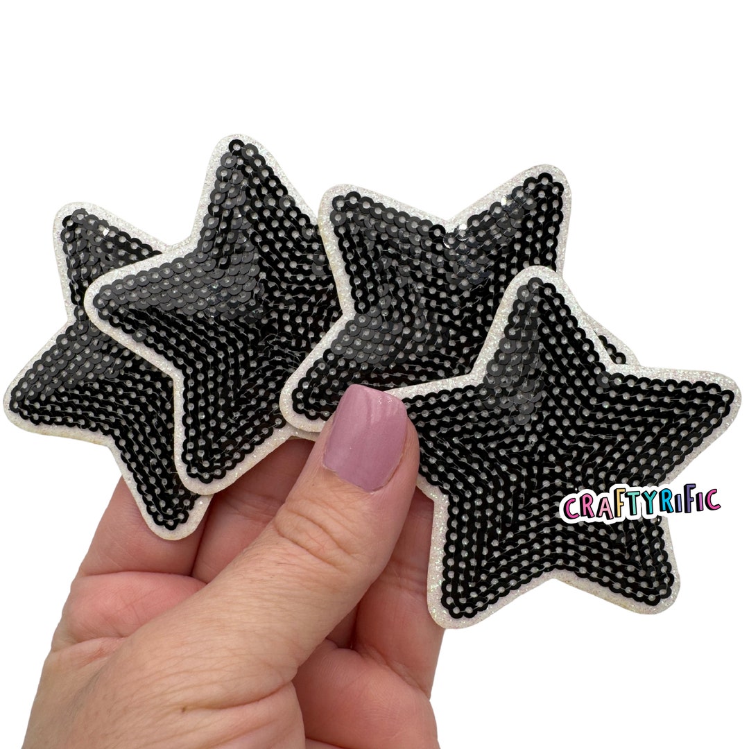 Black Sequin Star Patch, Trucker Hat Patch, Patch for Hat, DIY Patch, Glitter Patch, Sequin ...