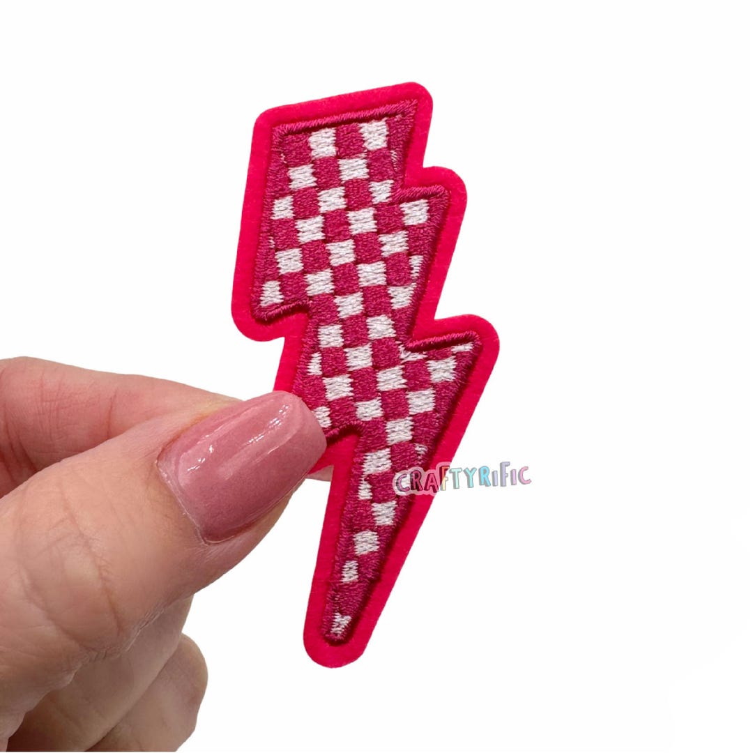 Hot Pink Lightning Bolt Patch, Checkered Patch, Hat Patch, Filler Patch ...