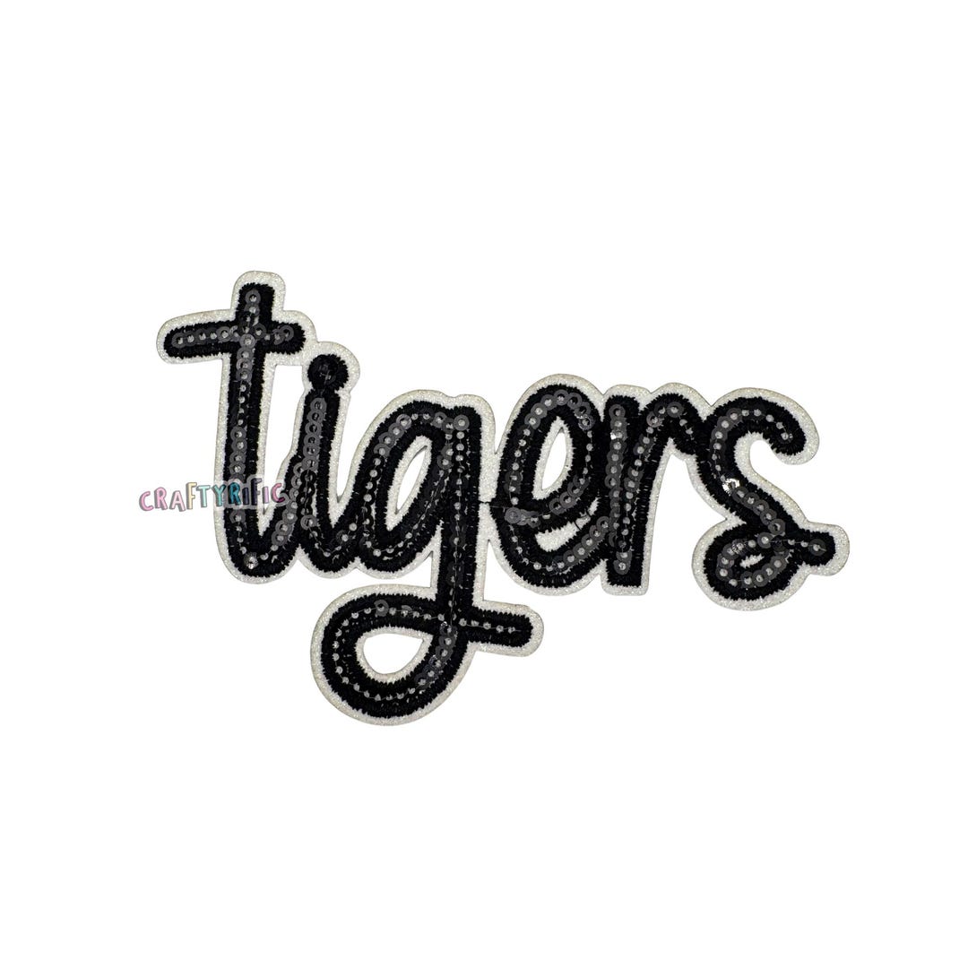 Black Tigers Patch, Mascot Patch, Trucker Hat Patch, Game Day Patch, Sequin Patch, Iron on Patch ...