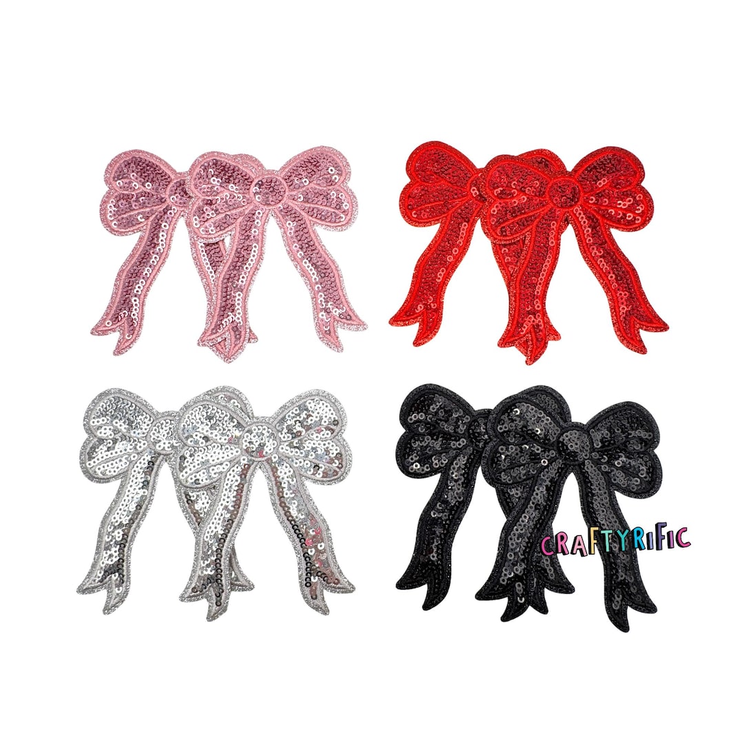 Sequin Side Bow Patch, Iron on Side Bows for Shirts, Sequin Bow Patch ...
