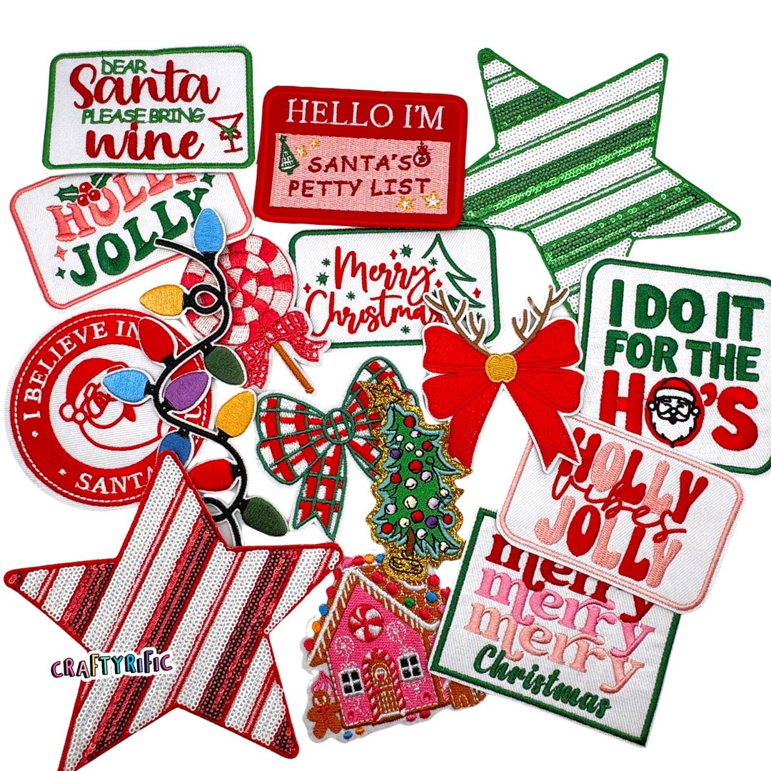 Christmas Patches, Embroidered Iron on Hat Patches, Holiday Sequin ...