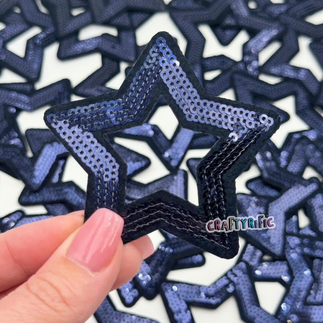 Navy Blue Sequin Open Star Patch, Star Patch, Hat Patch, Jacket Patch, Trucker Hat Patch ...