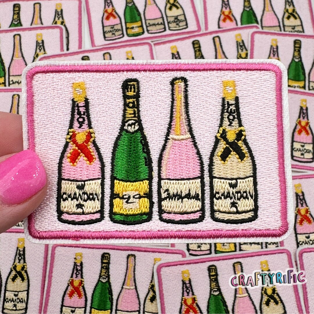 Champagne Bottle Patch, Drinking Patch, Trucker Hat Patches, DIY Patch ...