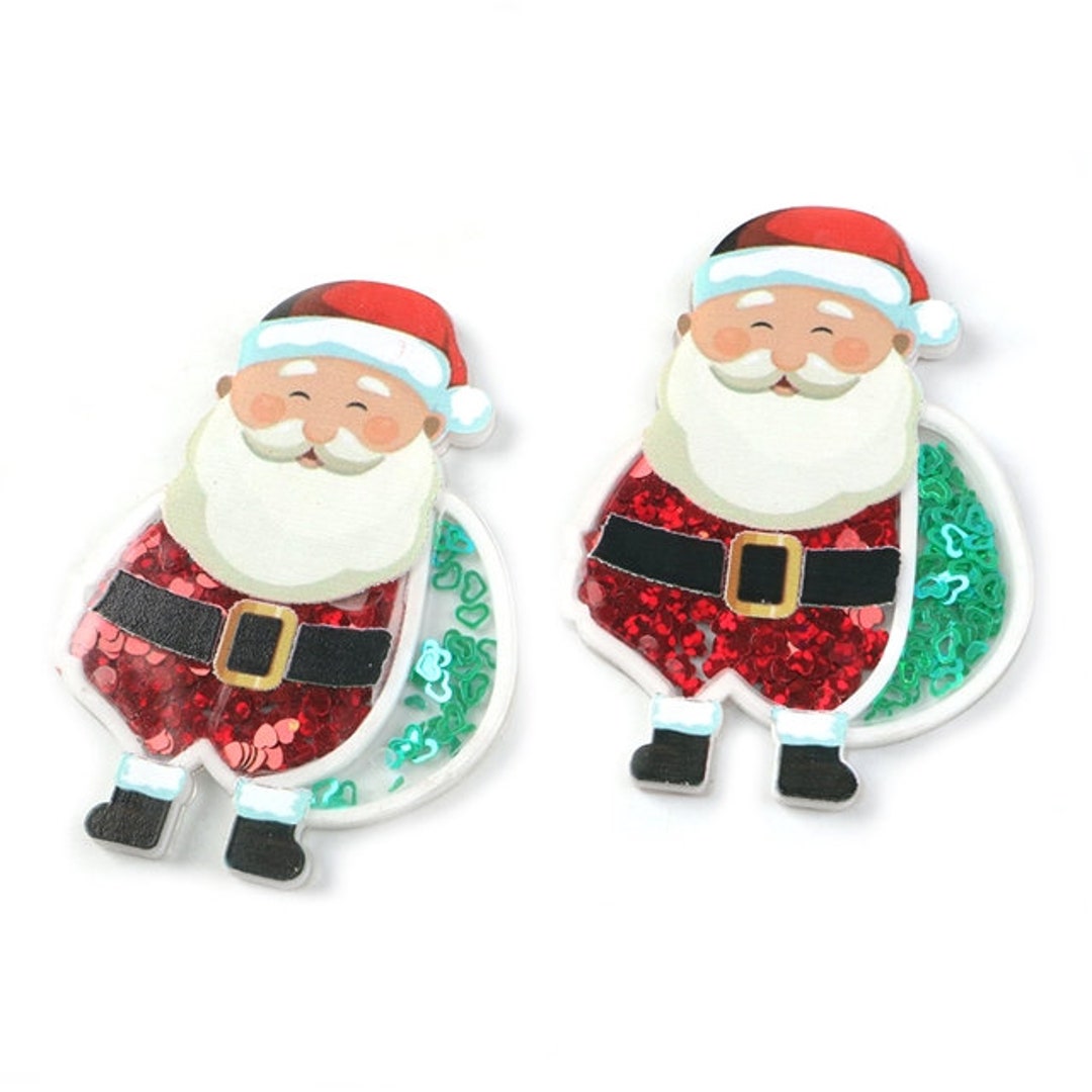 SANTA CLAUSE Glitter Shaker, SET of 2, Resin Flat Back, Acrylic Santa ...