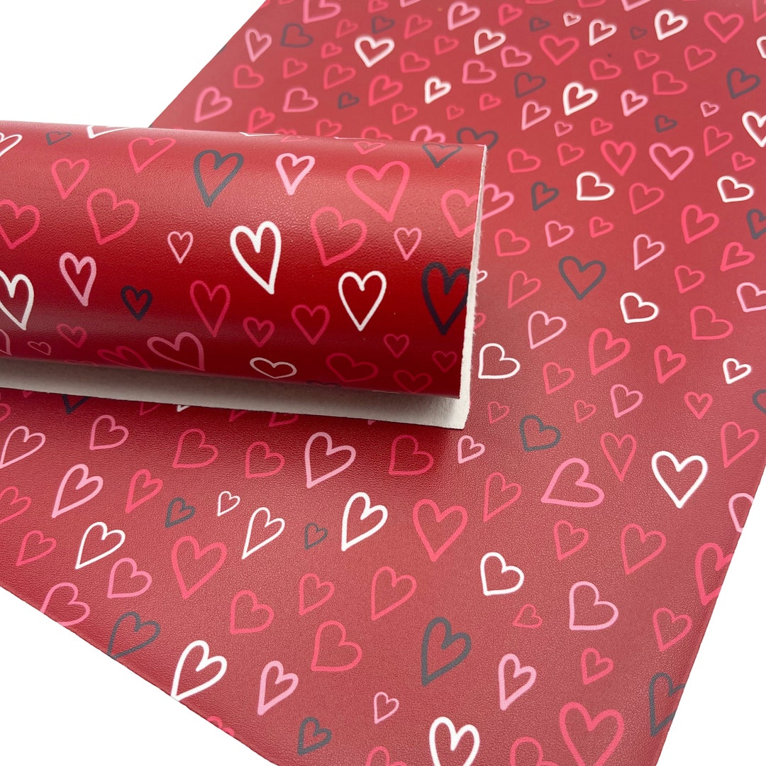 Red Hearts Smooth Faux Leather Sheets, 8x11 Size, Custom Leather Sheets ...