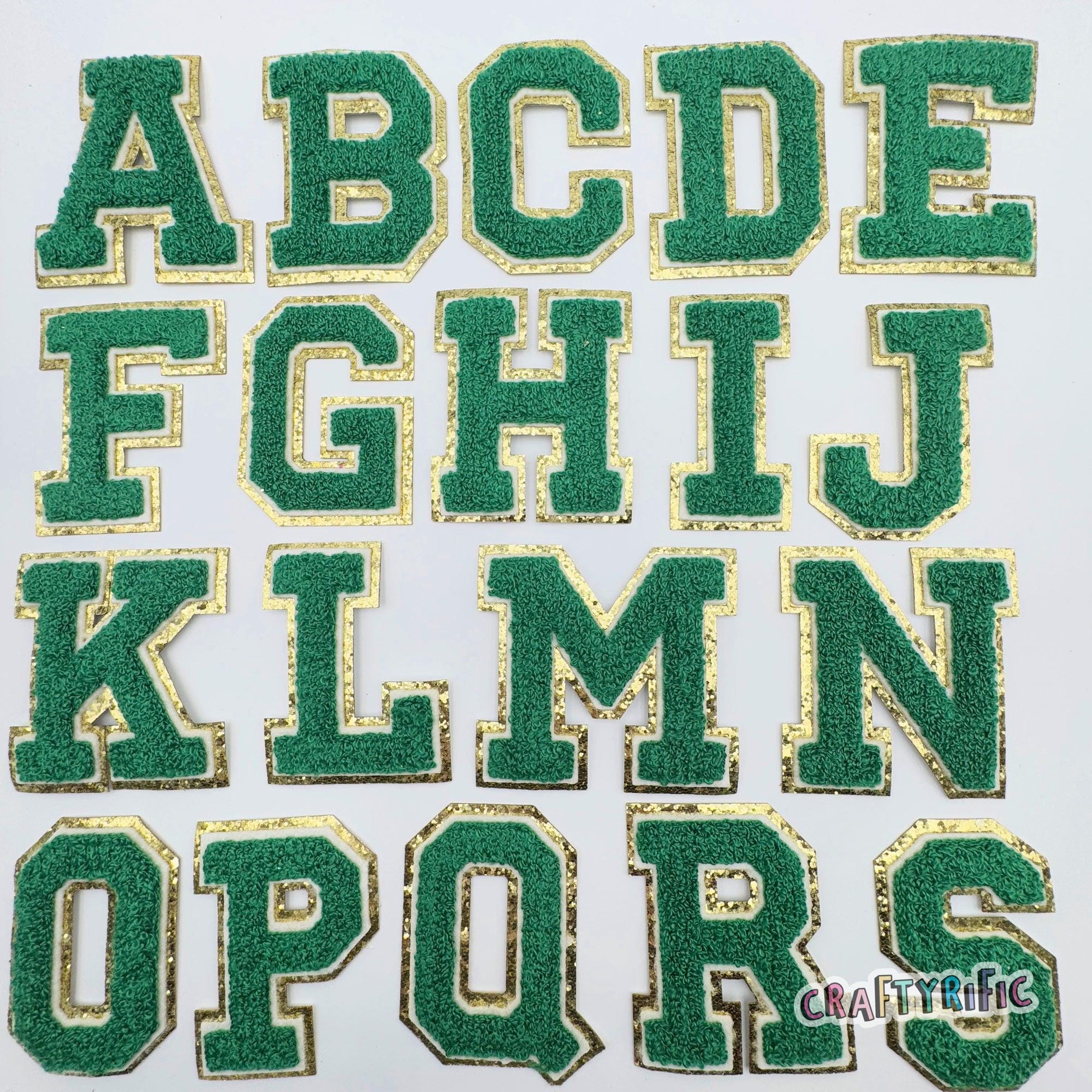 Green and Gold Glitter Chenille Letter Patch - Etsy