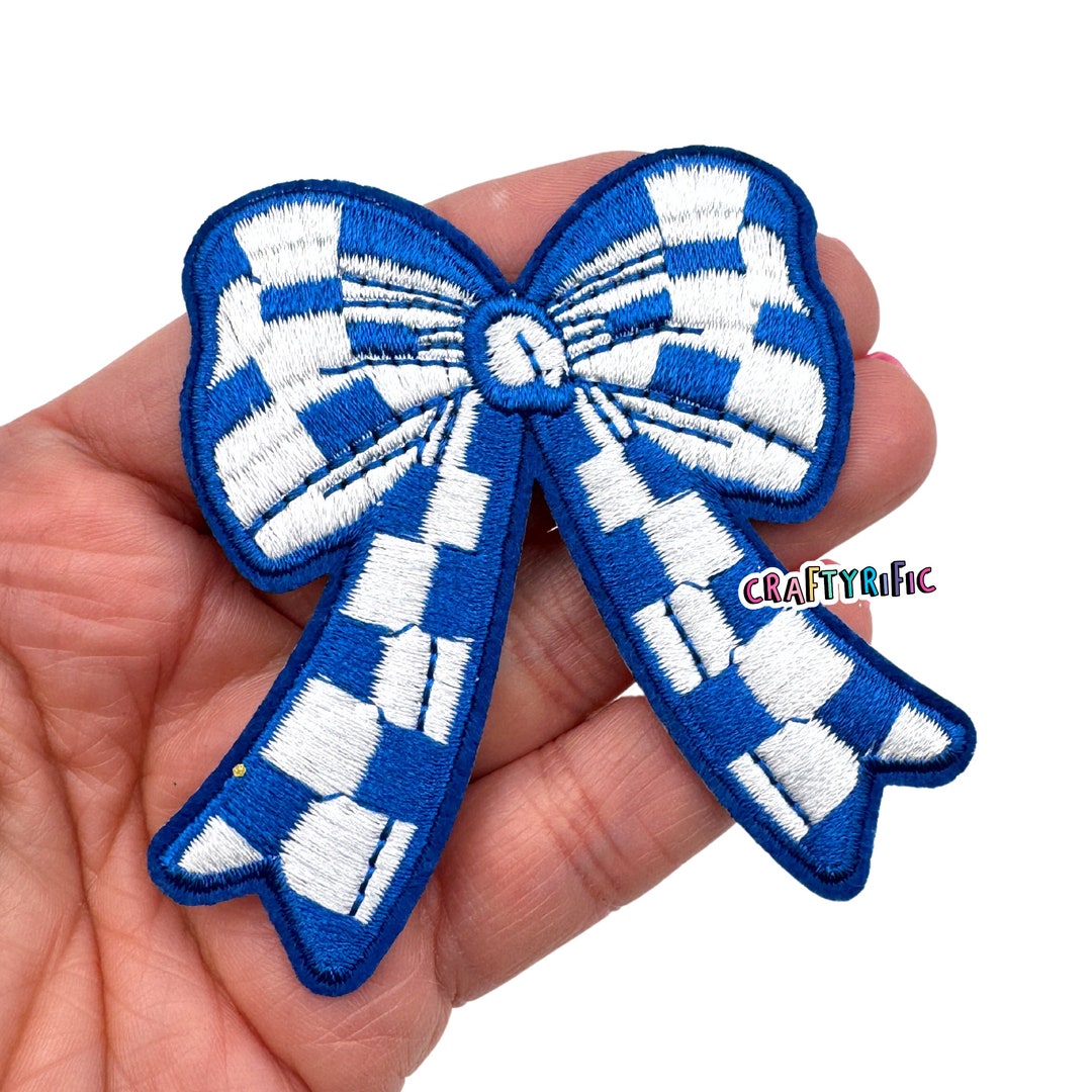 Checkered Royal Blue Bow Patch, Bow Patch, Trucker Hat Patches, DIY Patch, Trendy Patch, Girly ...