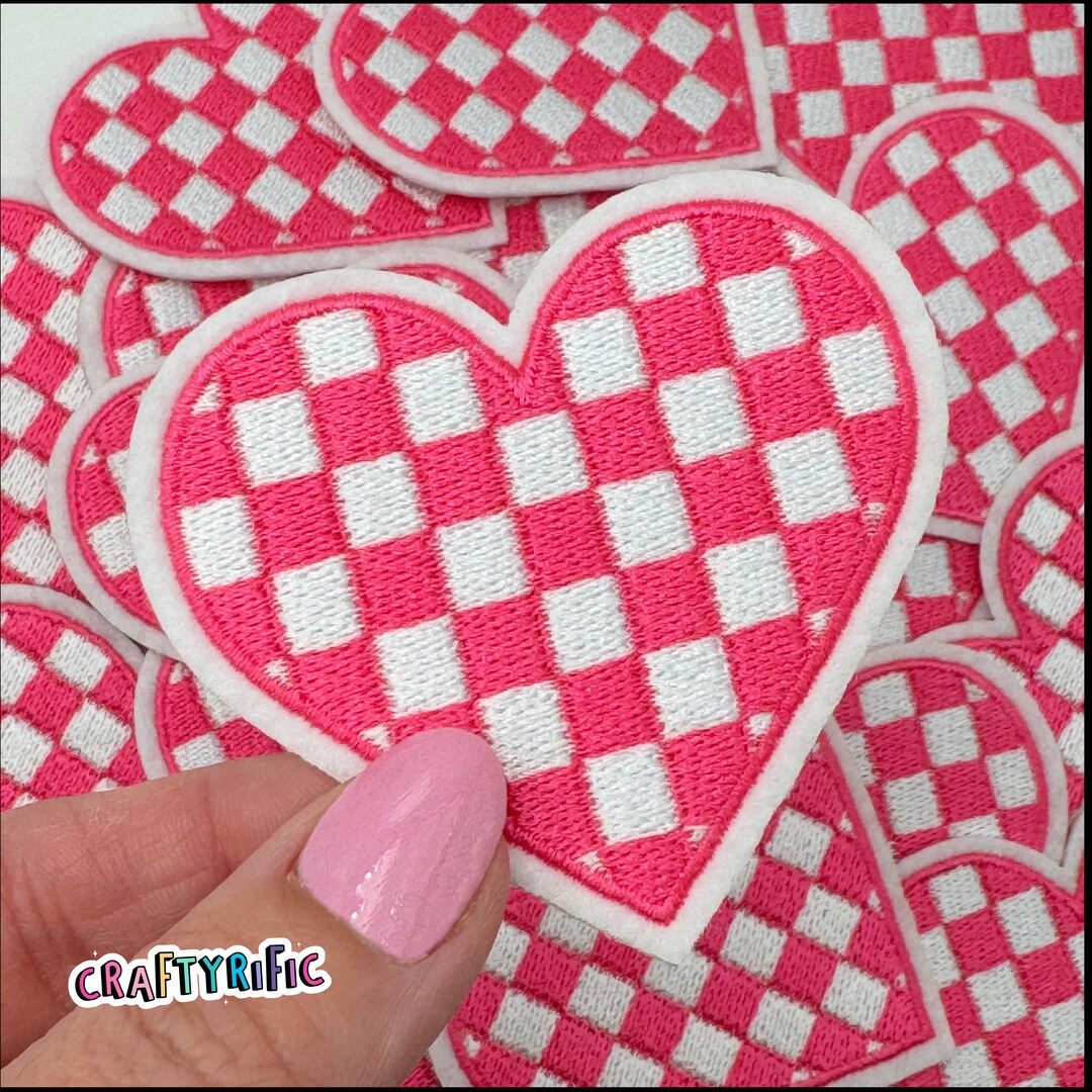 Checkered Pink Heart Patch, Trucker Hat Patches, Cute Patch, Trendy Patch, Girly Patch ...