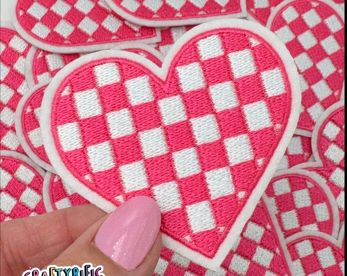 Checkered Pink Heart Patch, Trucker Hat Patches, Cute Patch, Trendy ...