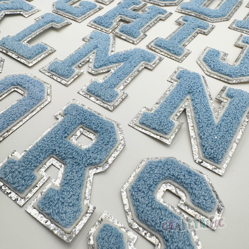 Light Blue and Silver Glitter Chenille Letter Patch - Etsy