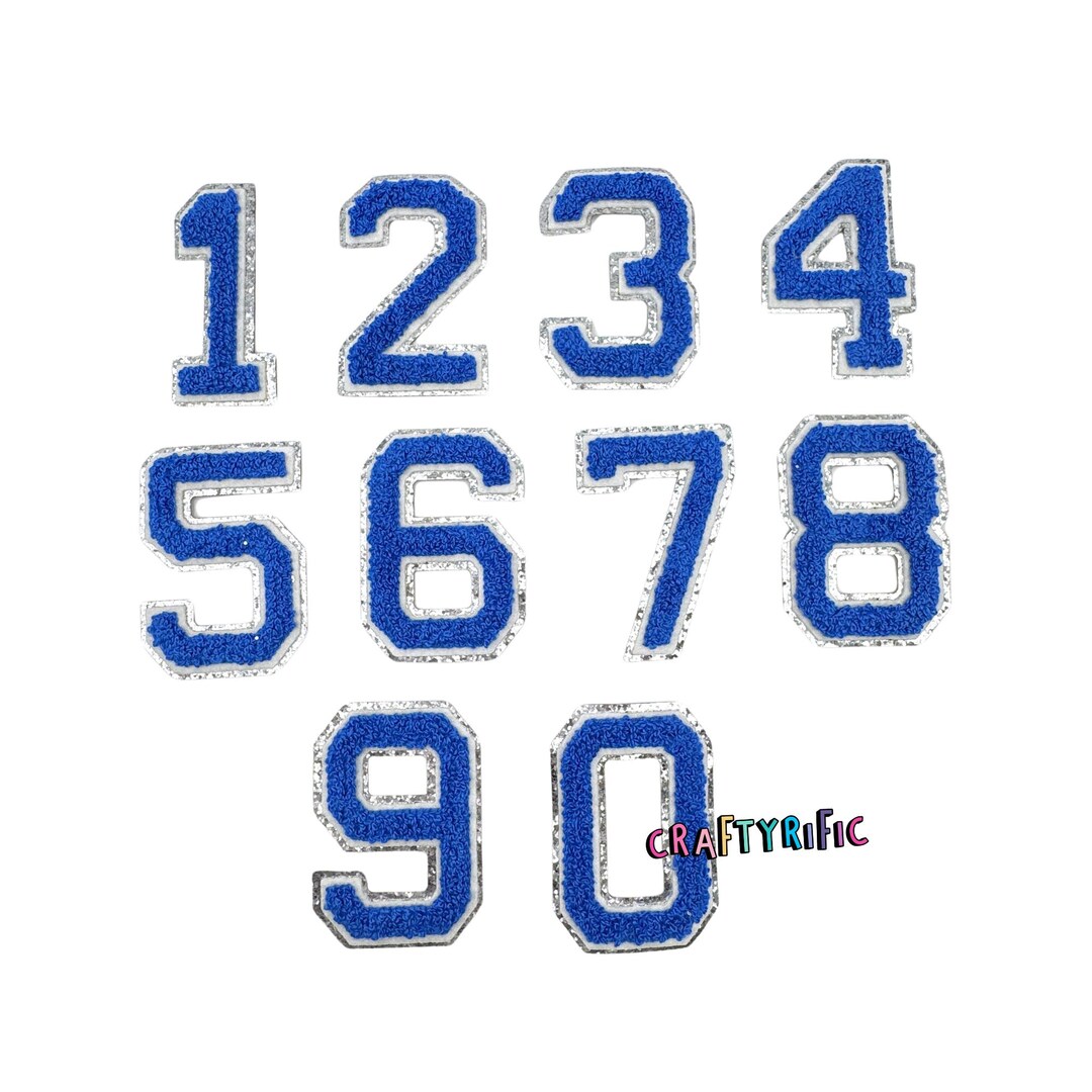 Royal Blue Number Patch, Silver Glitter Number Patch, Chenille Number ...