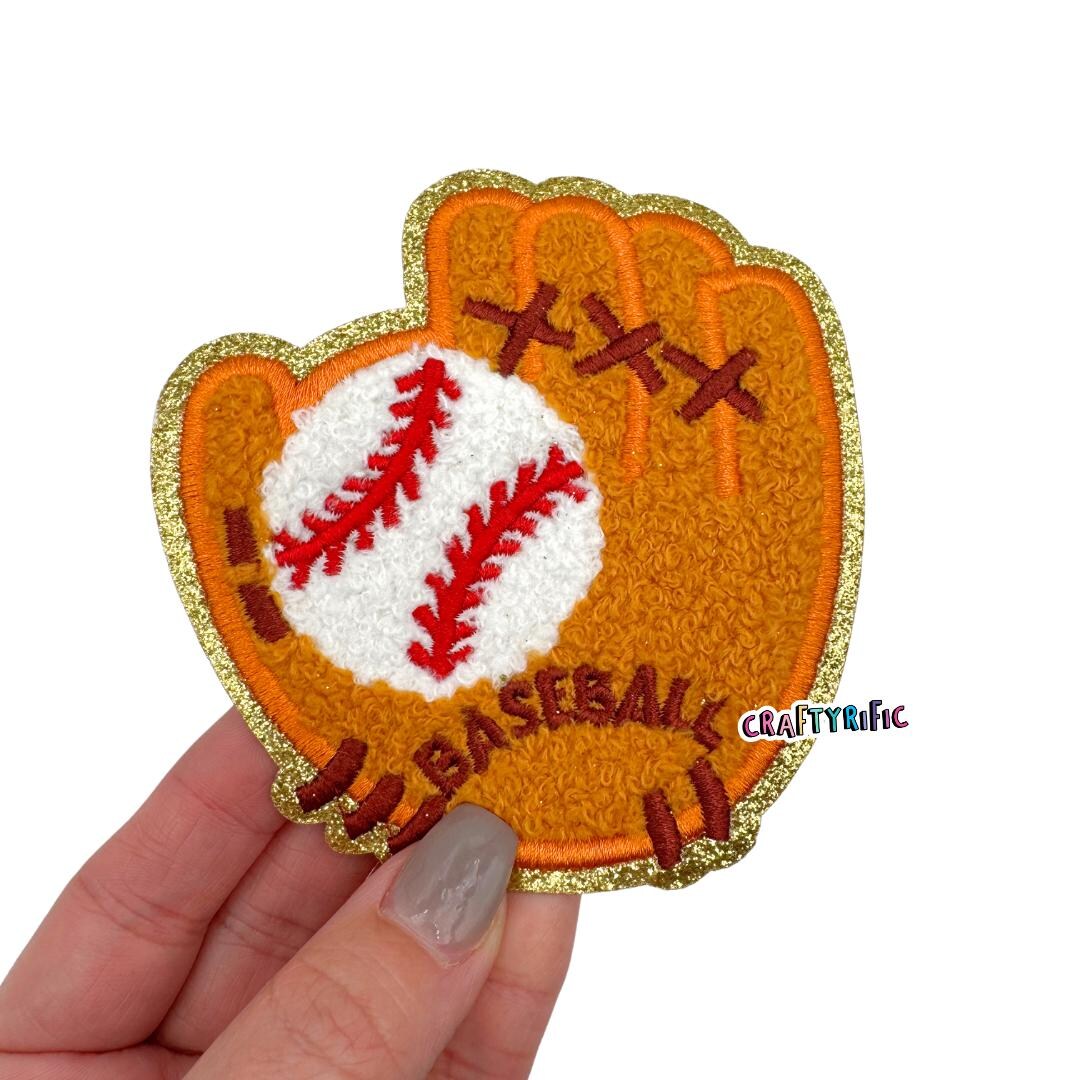 Baseball and Glove Chenille Patch, Baseball Patch, Baseball Glove Patch ...