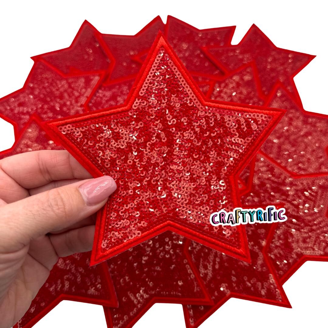 Red Star Patch, Sequin Star Patch, 5" Inch Star Patch, Iron on Patch ...