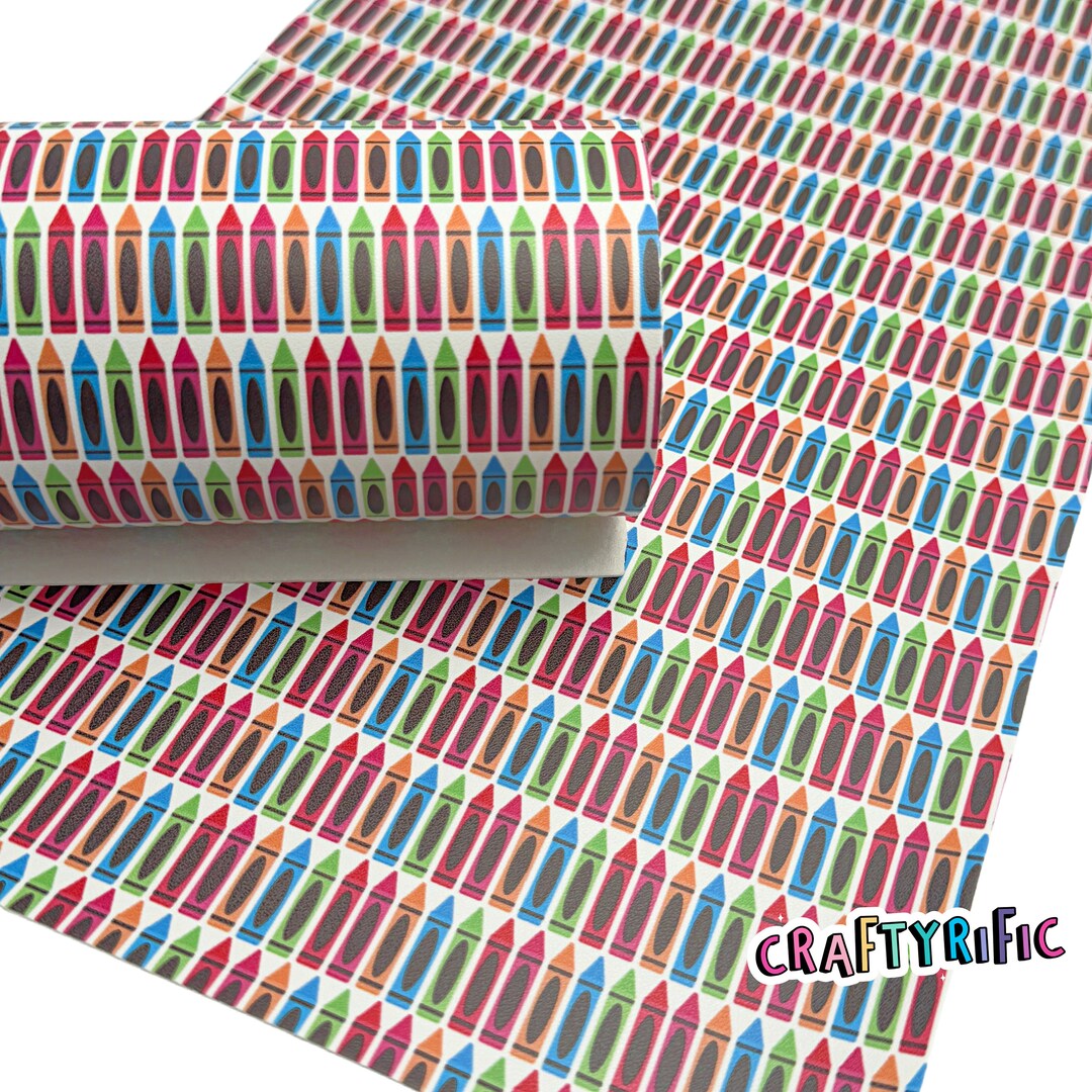 School Faux Leather Sheet, Crayons Design Fabric, Back to School Faux ...