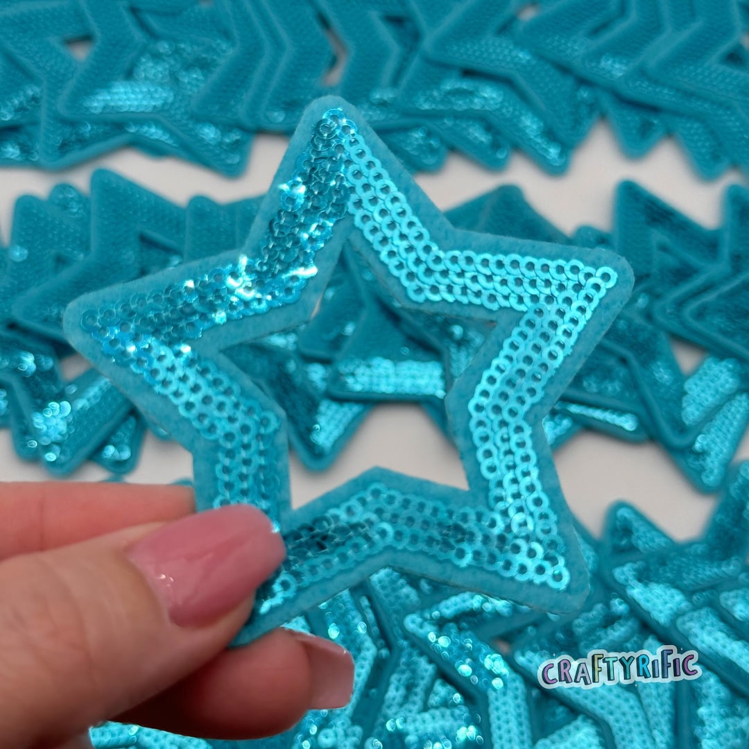 Turquoise Sequin Open Star Patch, Star Patch, Hat Patch, Jacket Patch, Trucker Hat Patch ...
