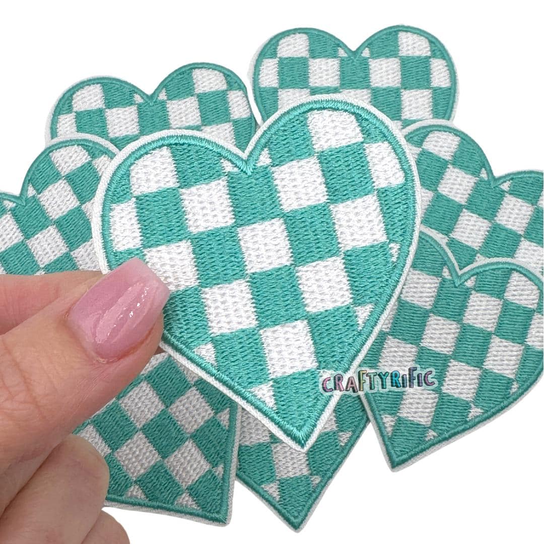 Teal Heart Patch, Checkered Patch, Trucker Hat Patches, Cute Patch ...