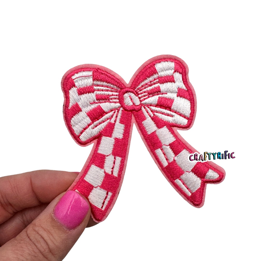 Checkered Hot Pink Bow Patch, Bow Patch, Trucker Hat Patches, DIY Patch ...