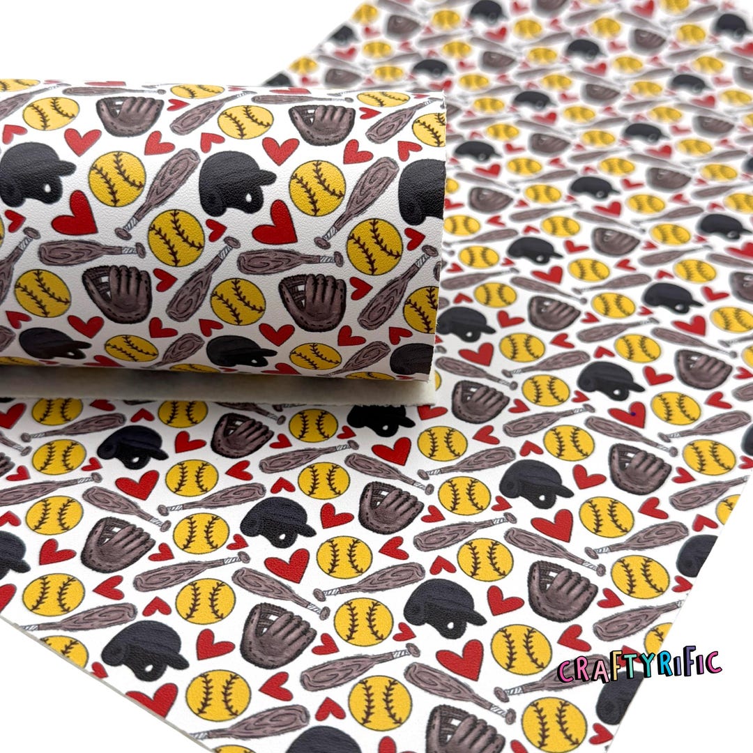 Softball Faux Leather Sheet, Game Day Print, Girly Softball Print ...