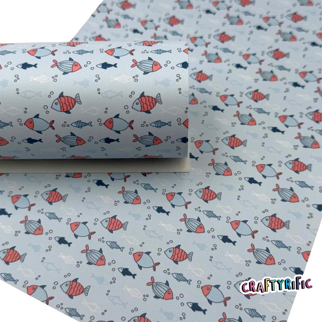 Fish Faux Leather Sheet, Fishing Print, Fishing Bait Custom Printed ...