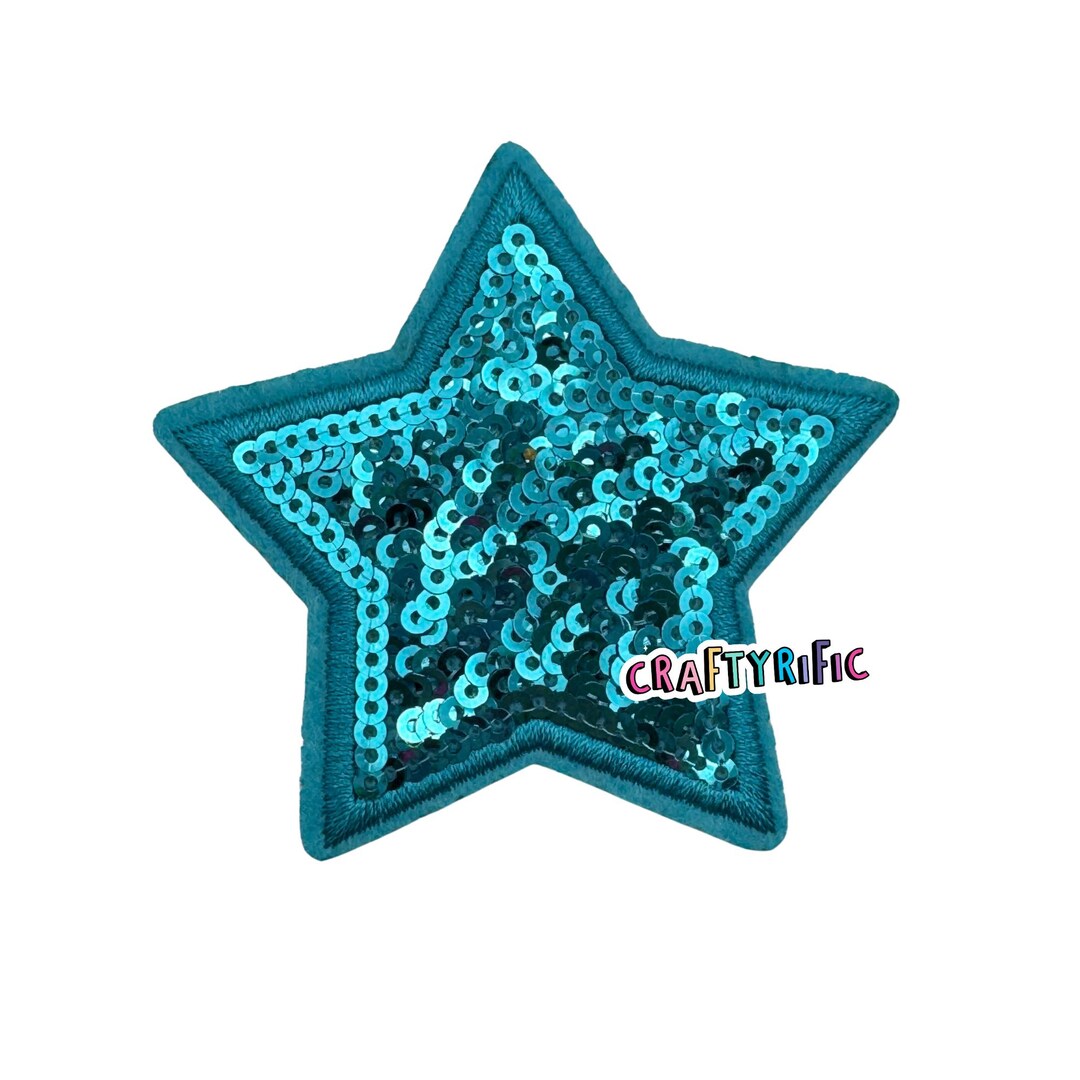 Turquoise Blue Star Patch, Sequin Star Patch, 3" Inch Star Patch, Iron on Patch, Jacket Patch ...